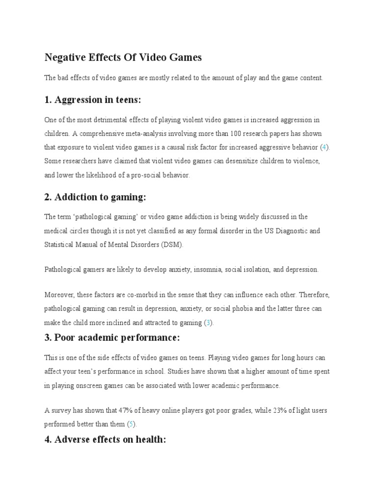 Negative Effects of Video Games | PDF | Adolescence | Video Games