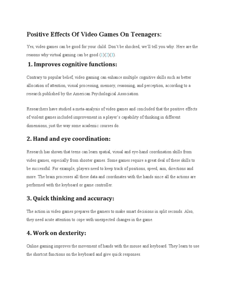 Positive Effects of Video Games On Teenagers | PDF | Adolescence ...