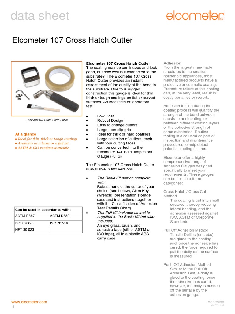 Elcometer 107 Cross Hatch Cutter data sheet | PDF | Adhesive | Coating
