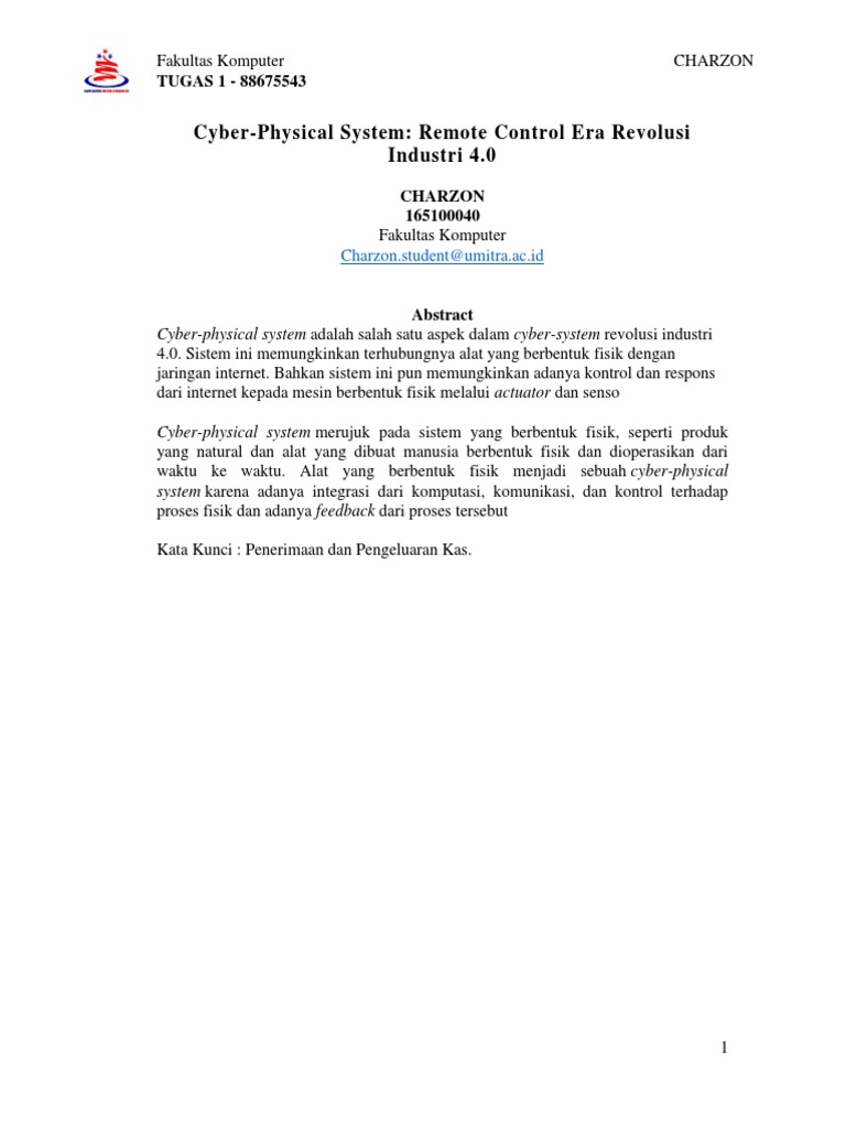 Cyber Physical System Remote Control Era Revolusi Industri 4.0 | PDF