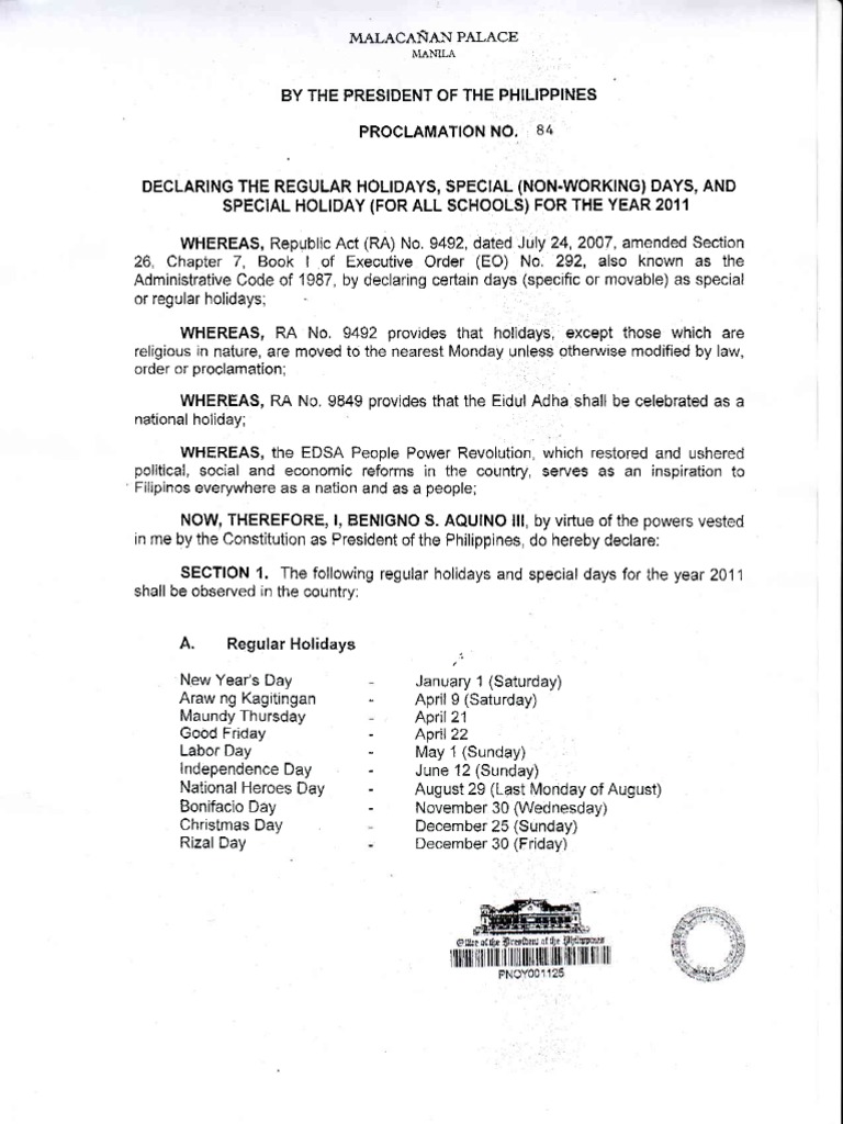 Proclamation No. 84 (2010) | PDF