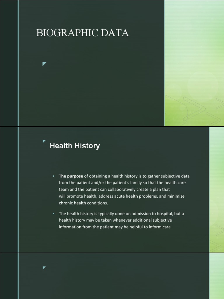 Biographical Data in Nursing Assessment | PDF | Patient | Mental Disorder