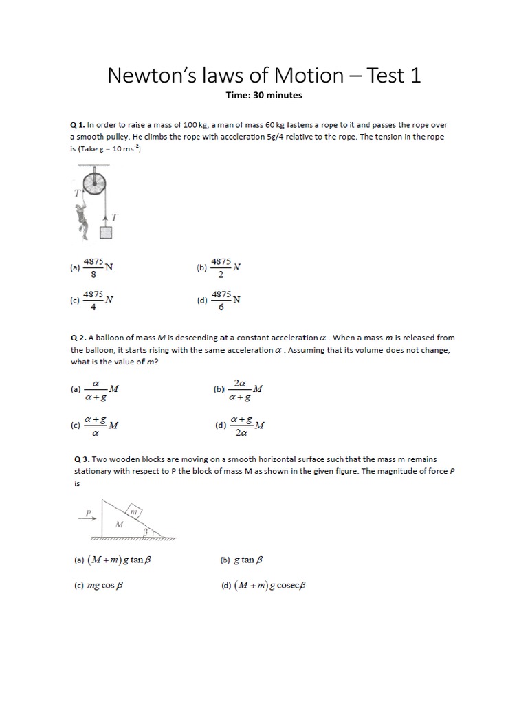 Newton's Laws of Motion Test 1 | PDF