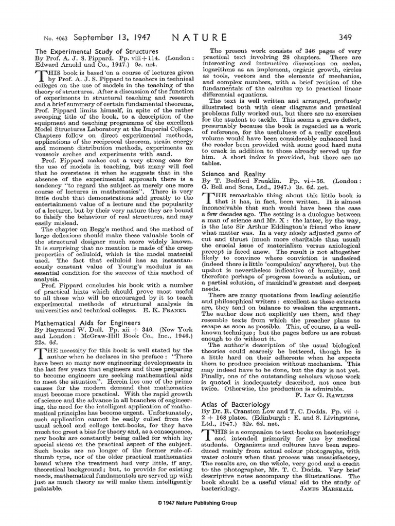 Nature: September 13, 1947 349 | PDF | Experiment | Theory