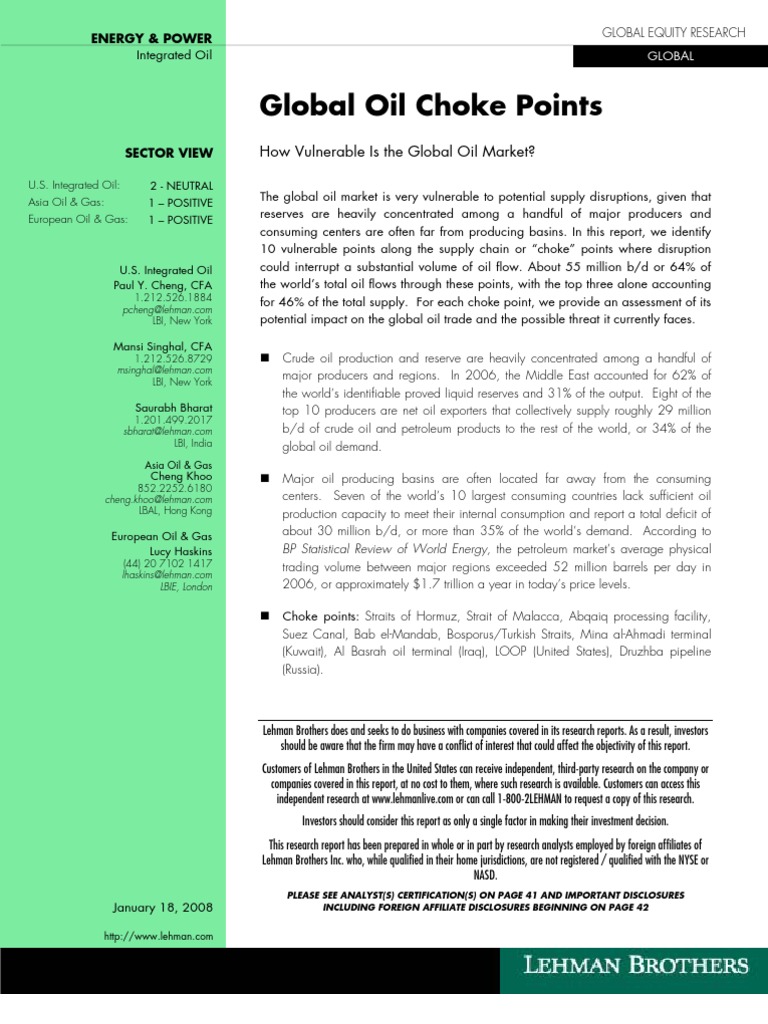 Global Oil Choke Points | PDF | Strait Of Malacca | Petroleum