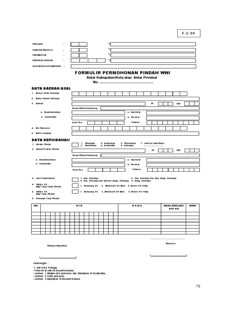 Formulir Permohonan Pindah Wni: No. . Antar Kabupaten/Kota Atau Antar Provinsi | PDF