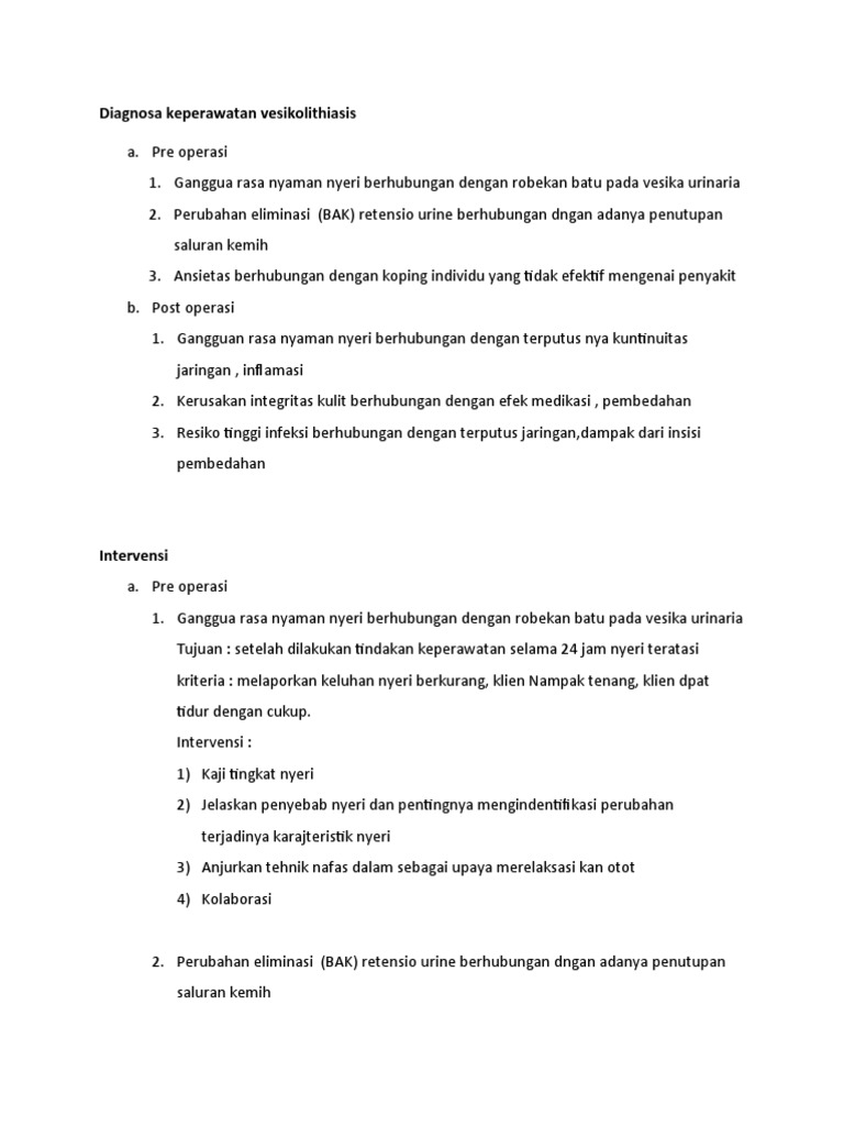 Diagnosa Keperawatan Vesikolithiasis | PDF