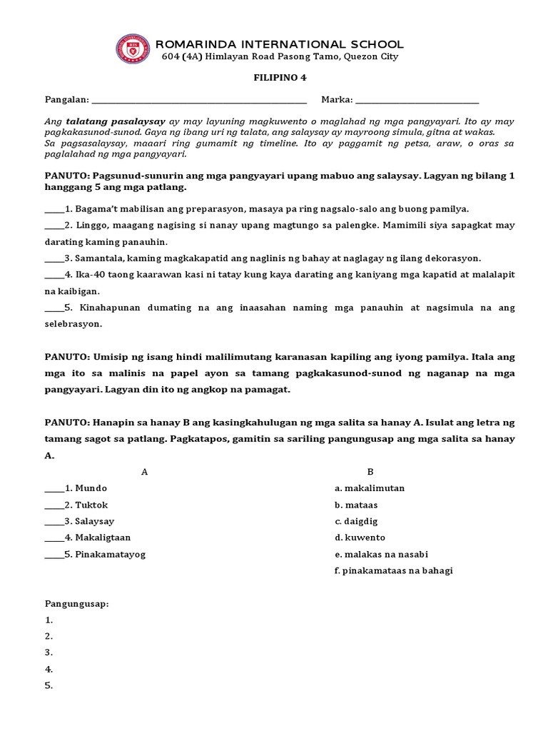 Filipino 4 Worksheet 3 | PDF