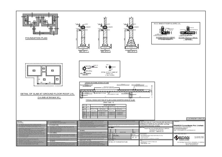 Reinforced Concrete Band Details: Plans and Sections Showing Corner ...