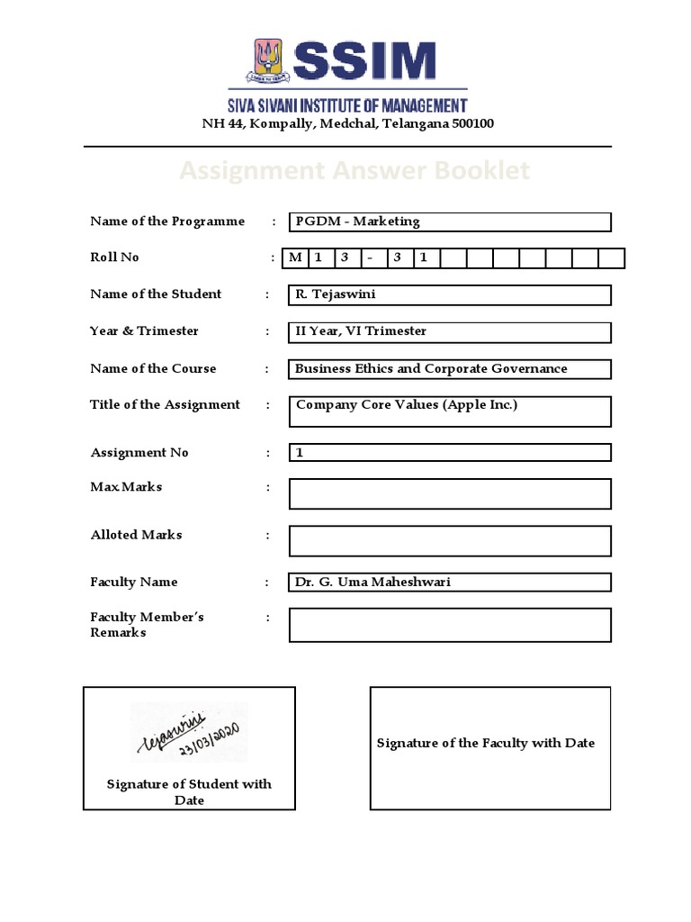 Core Values Cover Page | PDF