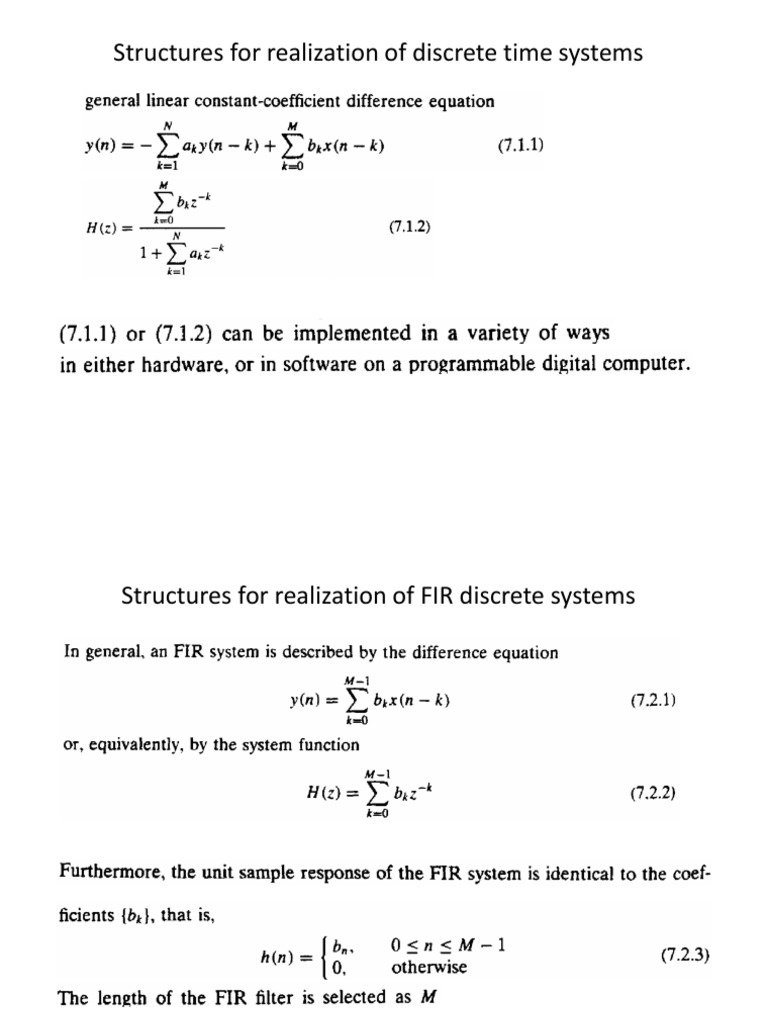 Structures For Realization of Discrete Time Systems | PDF | Filtration ...
