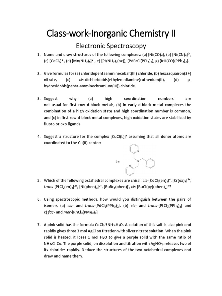 Inorganic Chemistry II: Electronic Spectroscopy | PDF | Coordination ...