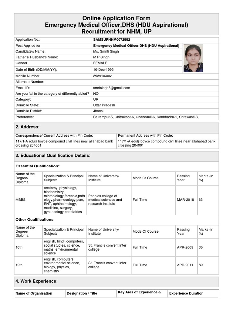 Online Application Form Emergency Medical Officer, DHS (HDU ...