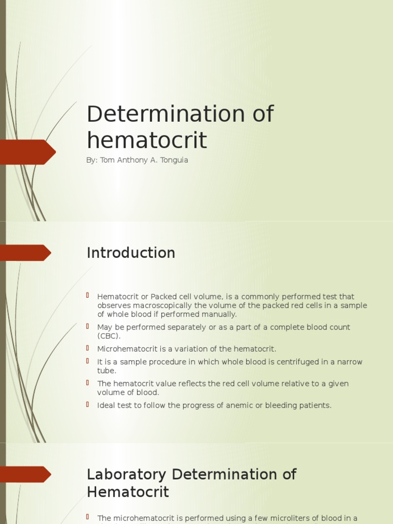 Determination of Hematocrit: By: Tom Anthony A. Tonguia | PDF