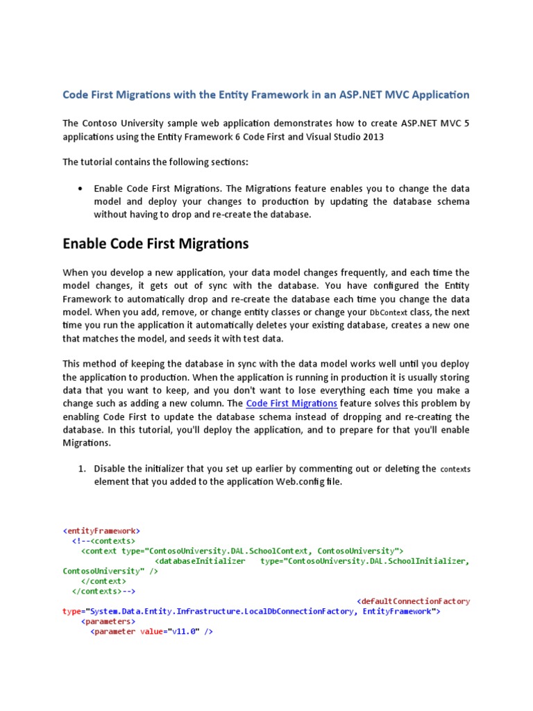 Code First Migrations With The Entity Framework In An Asp Pdf Entity Framework Databases 5315