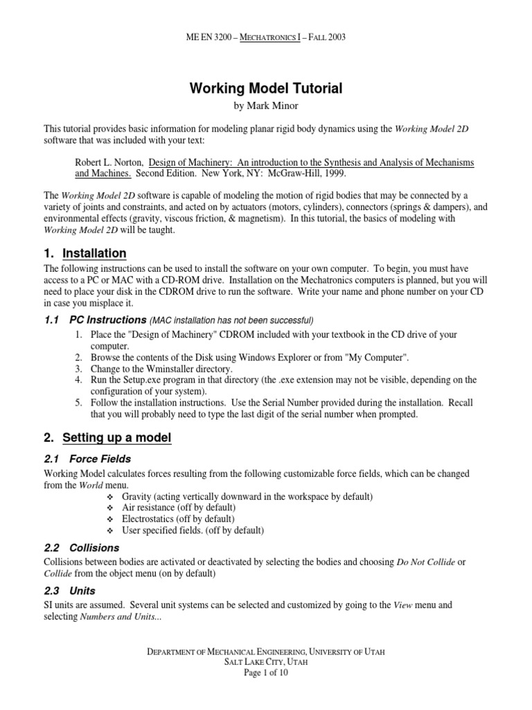 Getting Started with Working Model 2D: A Tutorial for Creating and ...