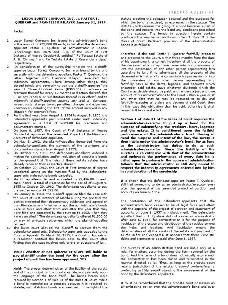 Rule81 85 PDF | PDF | Probate | Indemnity