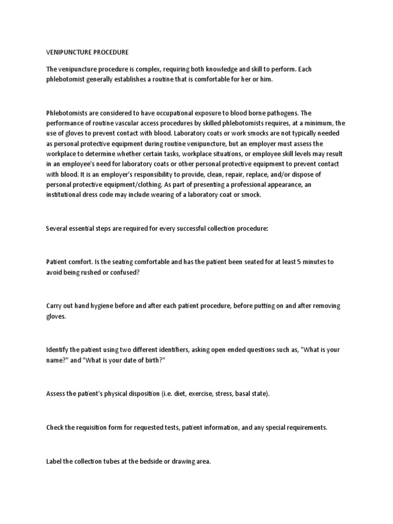 The Essential Steps of a Successful Venipuncture Procedure | PDF