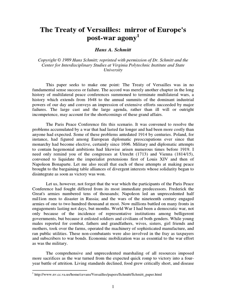 The Treaty of Versailles, Mirror of Europes Postwar Agony | PDF ...