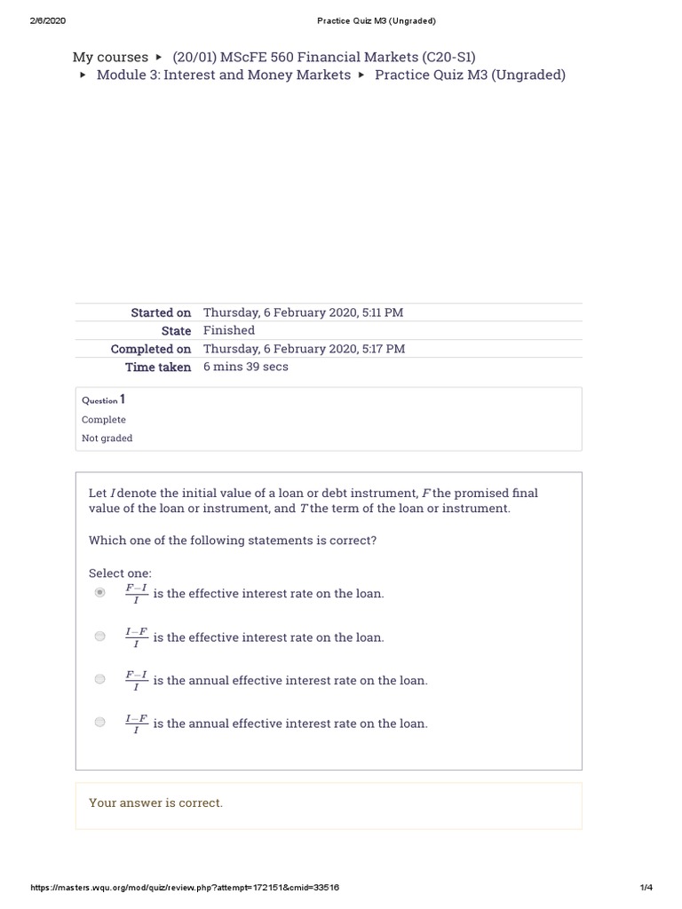 Practice 2 Quiz Module 3 Financial Markets | PDF | Loans | Interest Rates