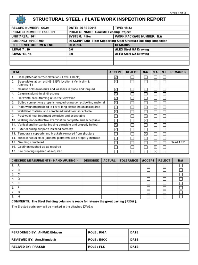 Structural Steel Inspection Report01 | PDF | Building Materials | Mechanical Engineering