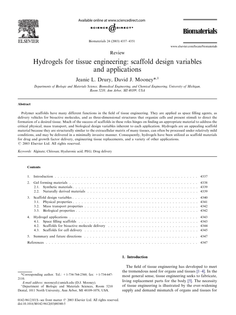 Hydrogels For Tissue Engineering Scaffol PDF | PDF | Tissue Engineering ...