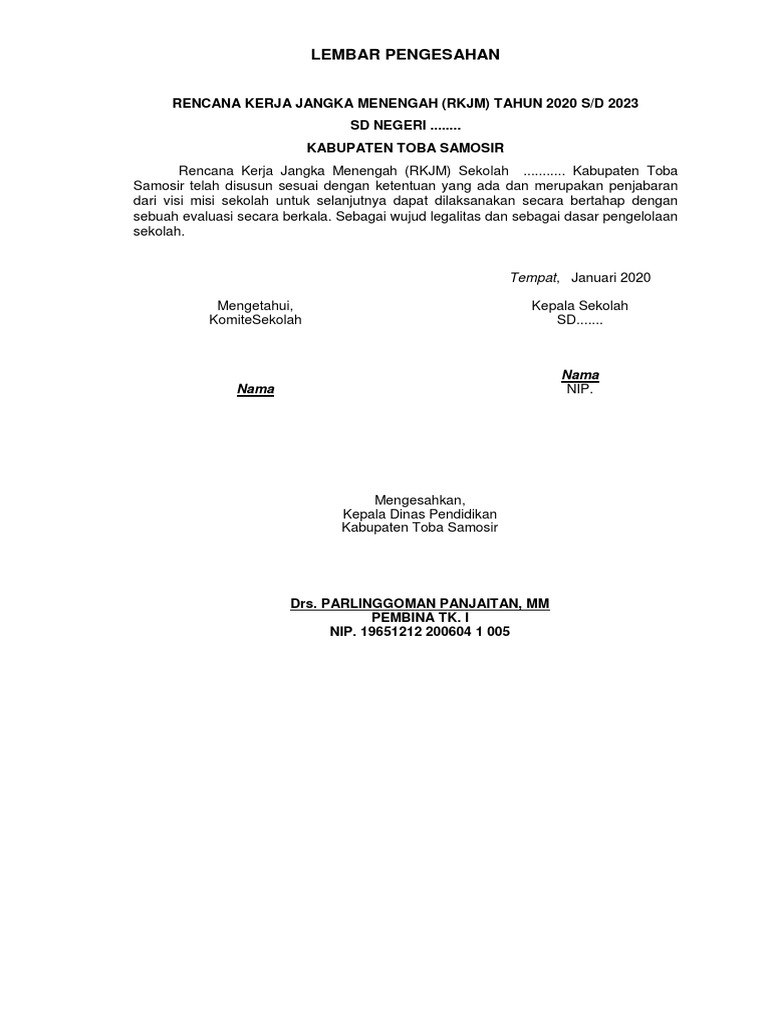 Contoh LEMBAR PENGESAHAN RKJM PDF | PDF