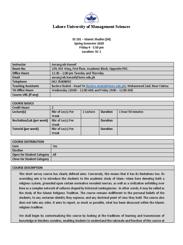 LUMS Islamic Studies Course Overview | PDF | Traditions | Mysticism