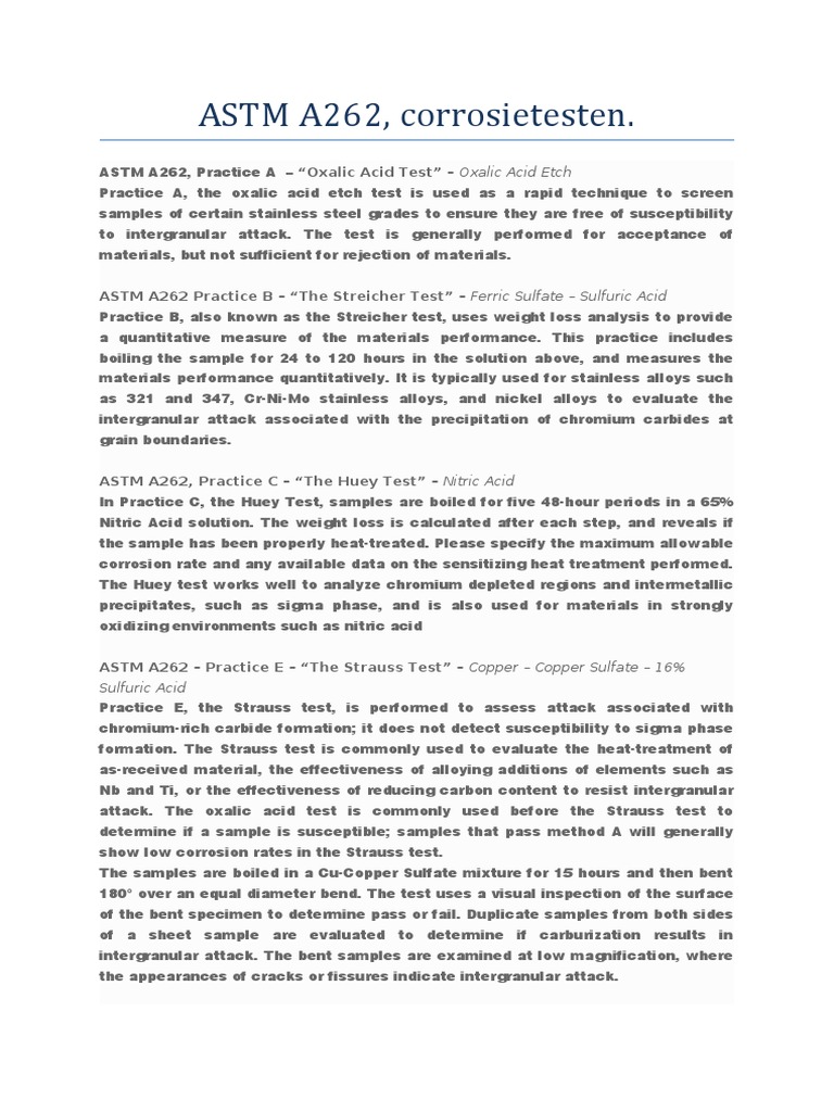 ASTM A262, Corrosietesten | PDF