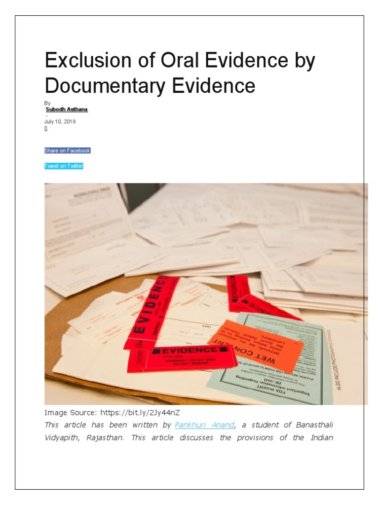 Exclusion of Oral Evidence by Documentary Evidence | PDF | Parol ...