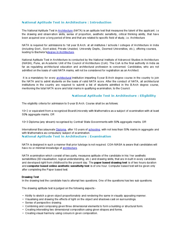 National Aptitude Test in Architecture | PDF | Drawing | Test (Assessment)