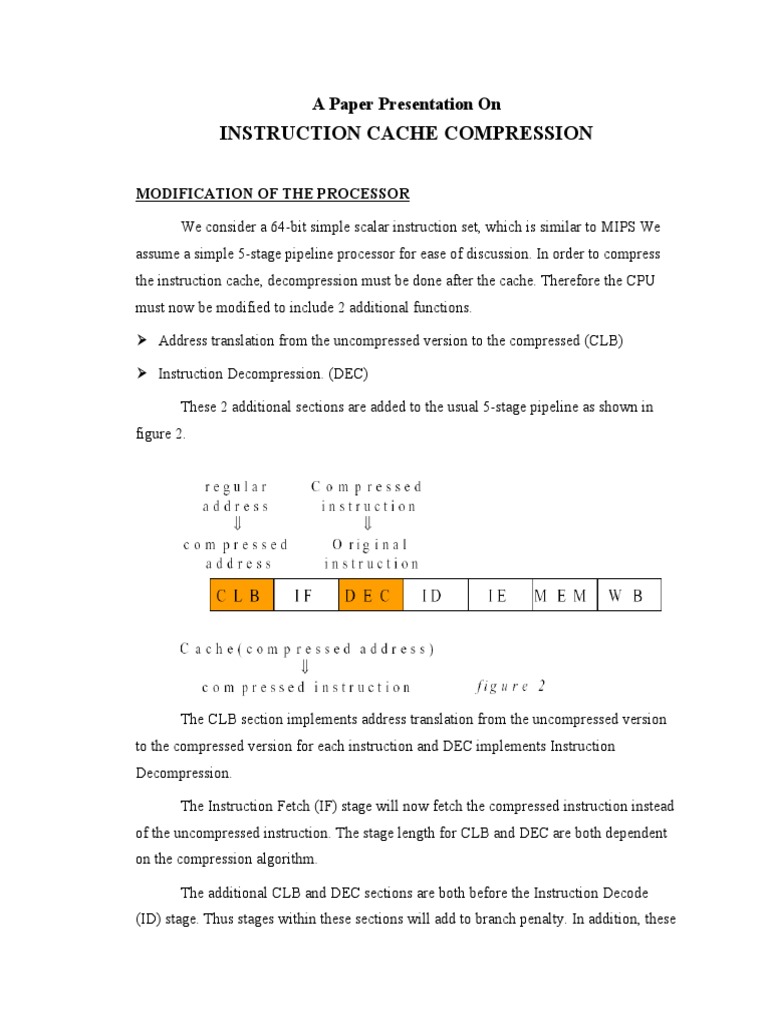 Instruction Cache Compression: A Paper Presentation On | PDF | Cpu ...