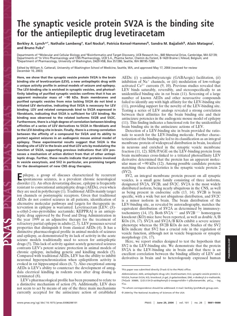 The Synaptic Vesicle Protein SV2A Is The Binding Site For The ...