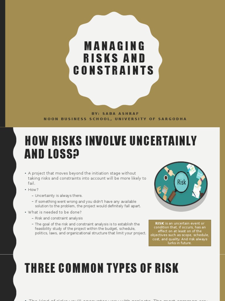 Managing Risks and Constraints: By: Saba Ashraf Noon Business School ...