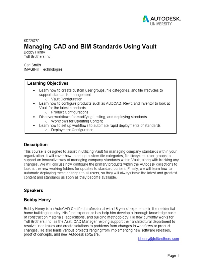 Managing CAD and BIM Standards Using Vault: Learning Objectives | PDF ...