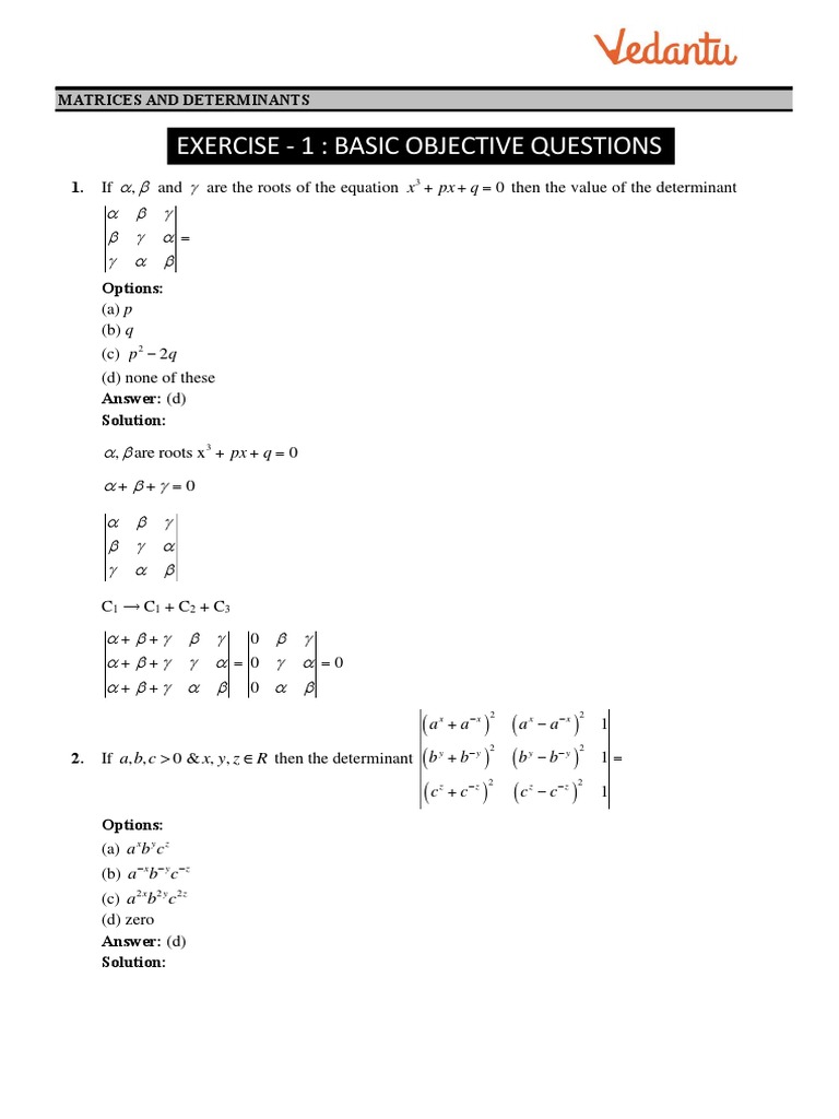 Determinants and Matrices Solutions - Exercise 1 PDF | PDF | Matrix ...