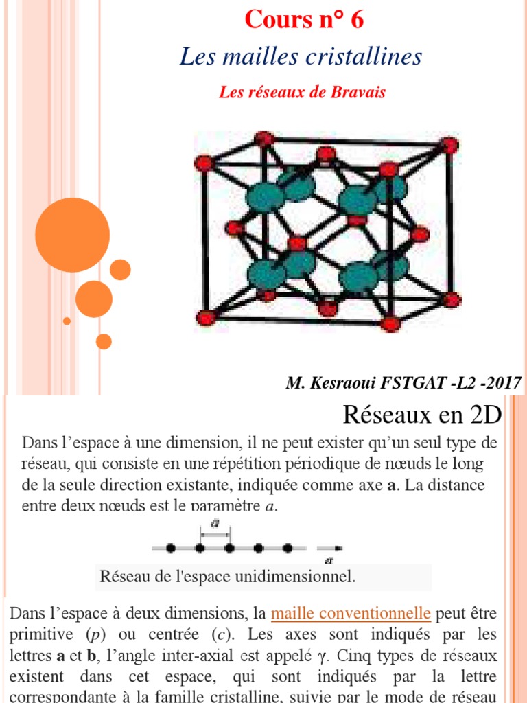Les Réseaux de Bravais et Mailles Cristallines | PDF | Structure cristalline | Biophysique
