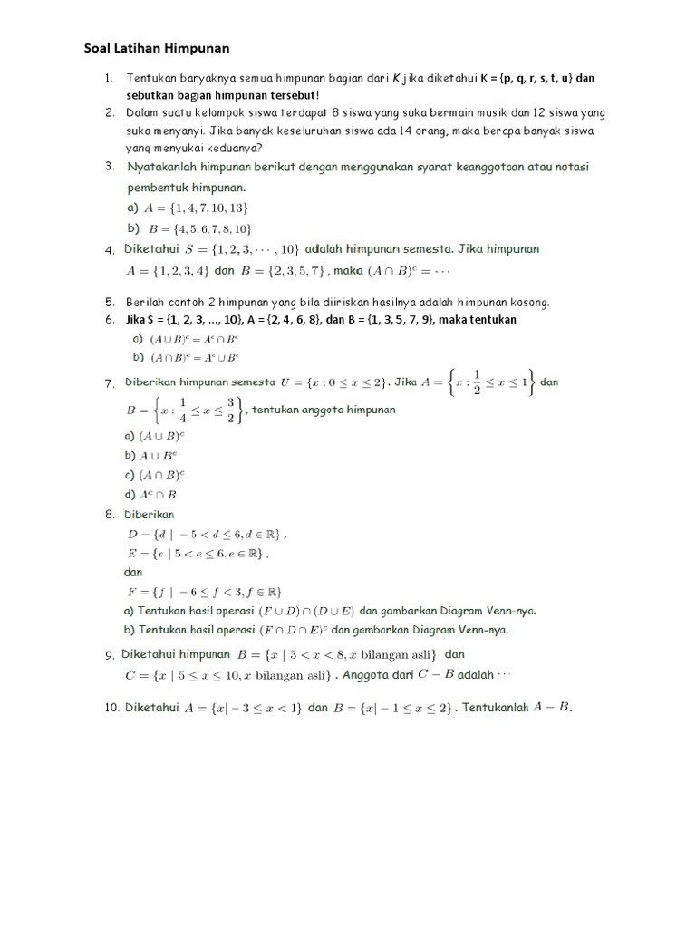 Soal Latihan Himpunan | PDF