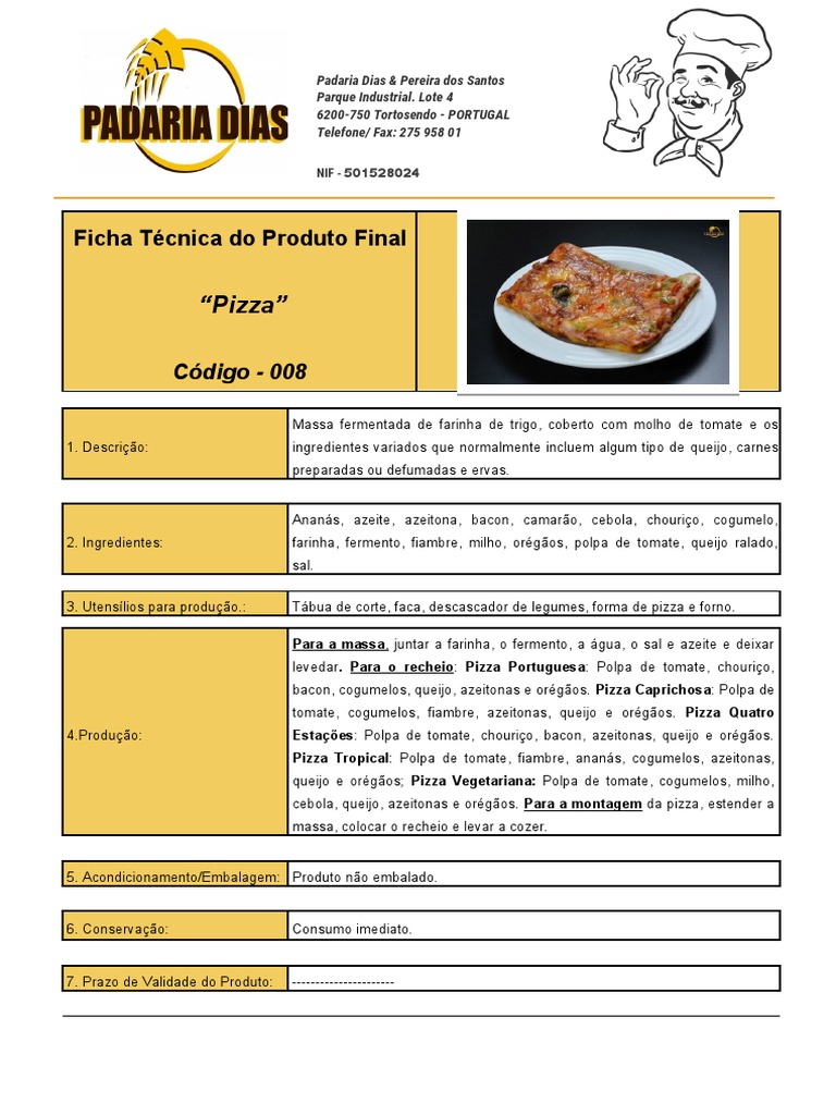 Ficha Técnica Pizza | PDF | Pizza | Queijo