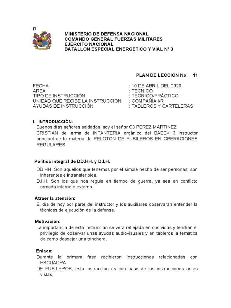 Plan de Leccion Ejecucion de La Defensa | PDF | Conflictos | Ciencia militar