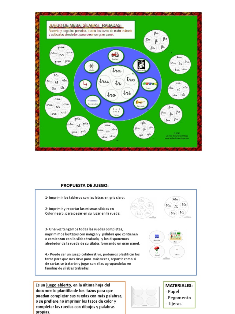 Juego Mesa Silabas Trabadas | PDF