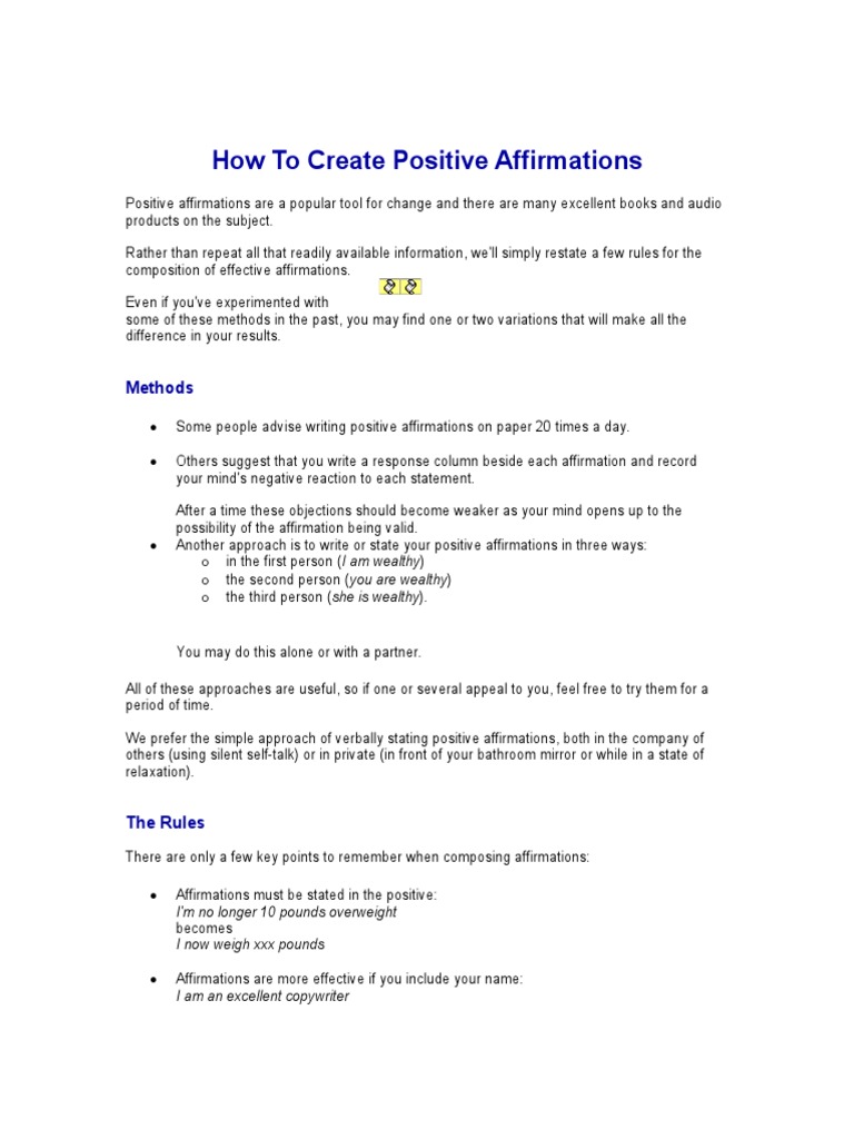 How To Create Positive Affirmations: Methods | PDF | Psychological ...
