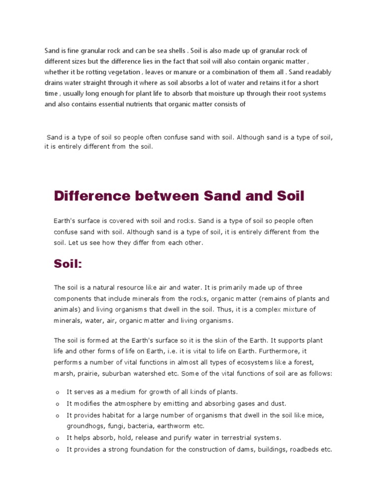Sand Vs Soil | PDF | Sand | Organic Matter