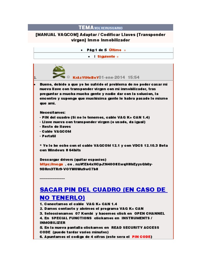 Guía: Codificación de Llaves VAGCOM | PDF | Coche | Informática y ...