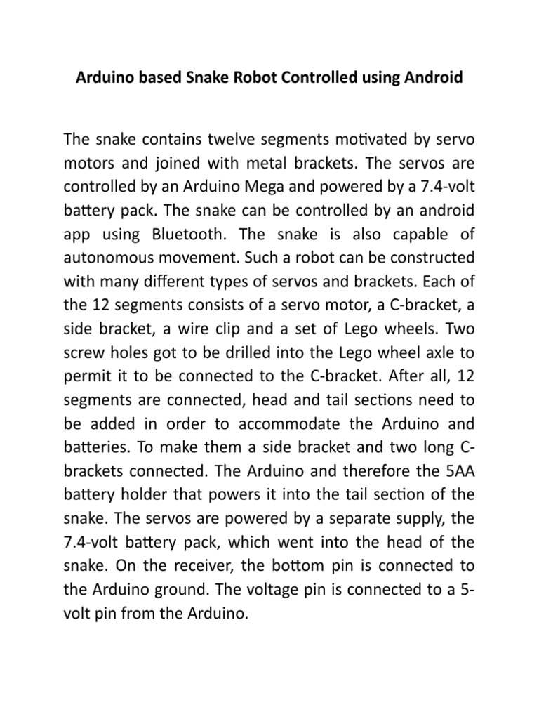 Arduino Based Snake Robot Controlled Using Android | PDF