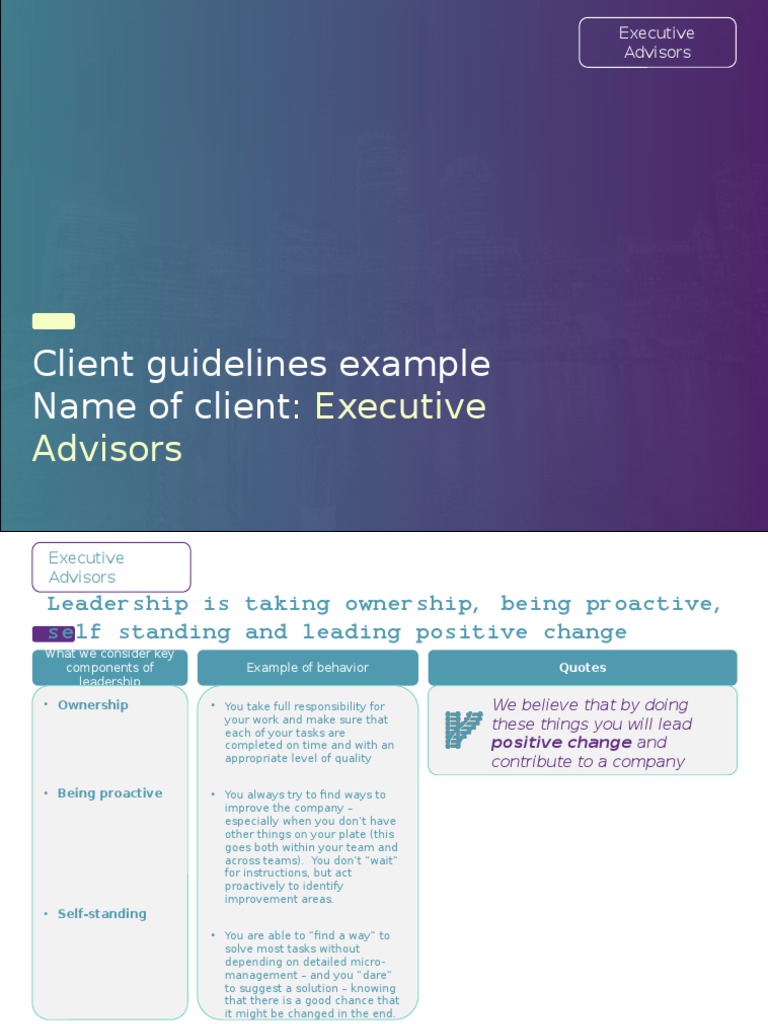 Client Guidelines Example Name of Client:: Executive Advisors | PDF ...