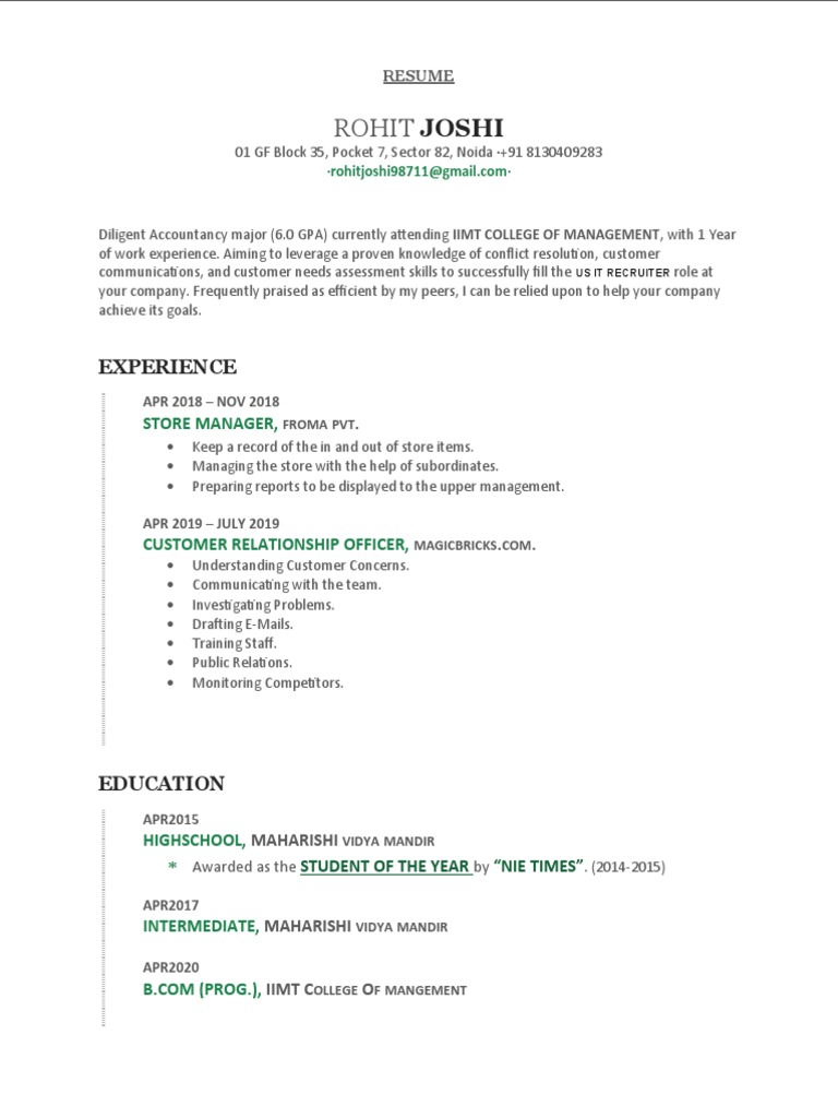 Resume Rohit 36 | PDF | Behavior Modification | Communication
