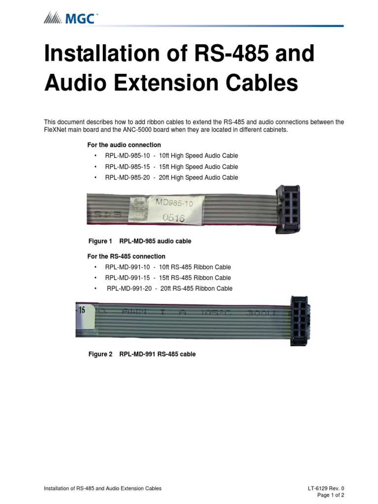 Installation of RS-485 and Audio Extension Cables: For The Audio ...