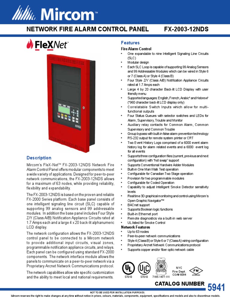 Network Fire Alarm Control Panel FX-2003-12NDS: Features | PDF ...