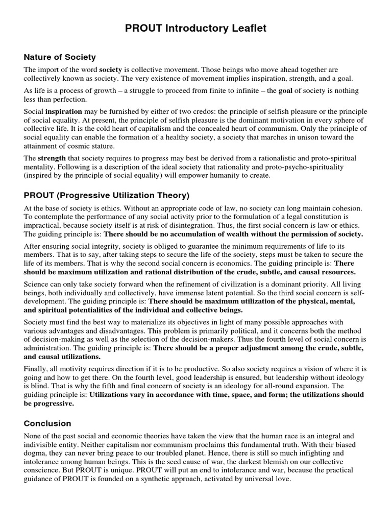 PROUT Introductory Leaflet: Nature of Society | PDF | Philosophical ...